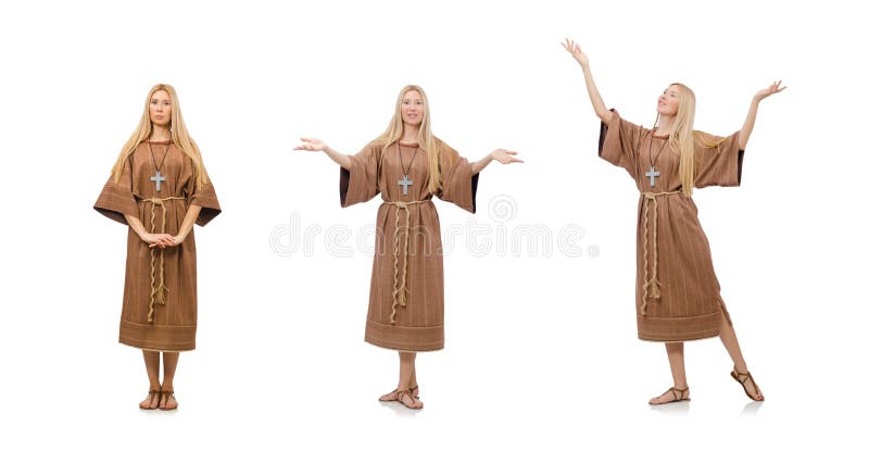 Christian Woman Isolated on the White Stock Image - Image of clerical ...