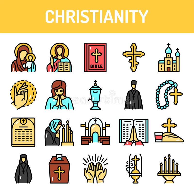Christianity Color Line Icons Set. Signs for Web Page Stock Vector ... Christianity Color Line Icons Set. Signs for Web Page Stock Vector ...