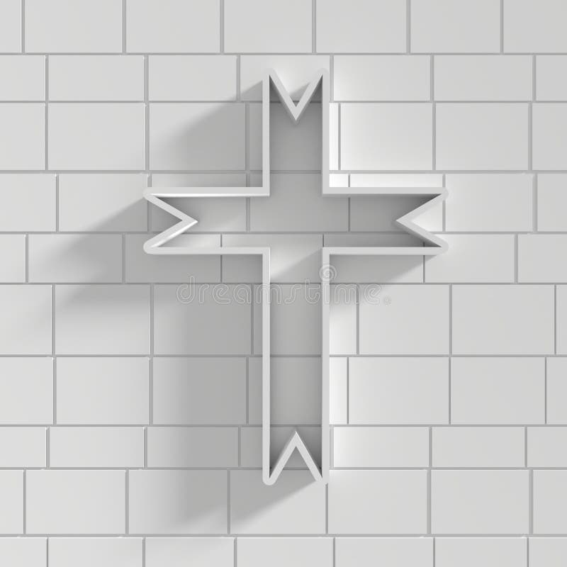 Christian Cross on Brick Wall. Religion Concept Illustration. 3D Render ...