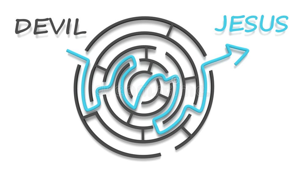 Christianity Concept. Path from Devil To Jesus Across Labyrinth. 3D ...
