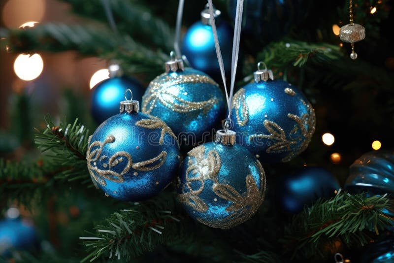 Christmas Abstract Tree Decorated with Blue Balls. Generative AI Stock ...