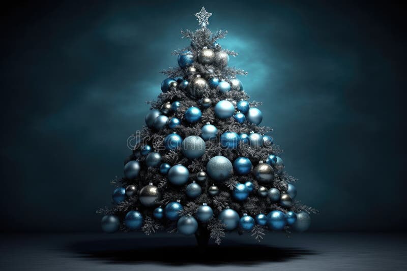 Christmas Abstract Tree Decorated with Blue Balls. Generative AI Stock ...