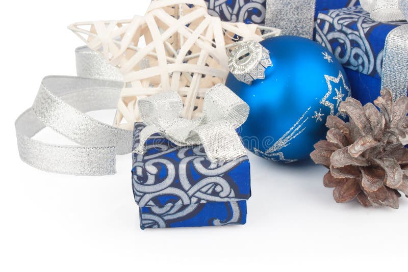 Christmas Accessories & Cone in Blue Stock Photo - Image of bright ...