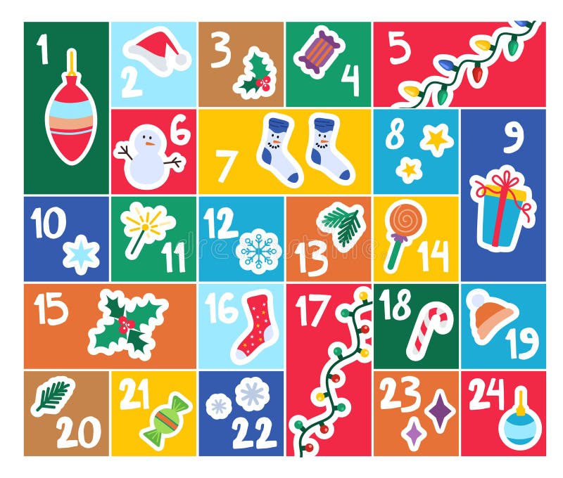 Christmas Advent Calendar with Hand Drawn Elements Stock Vector ...