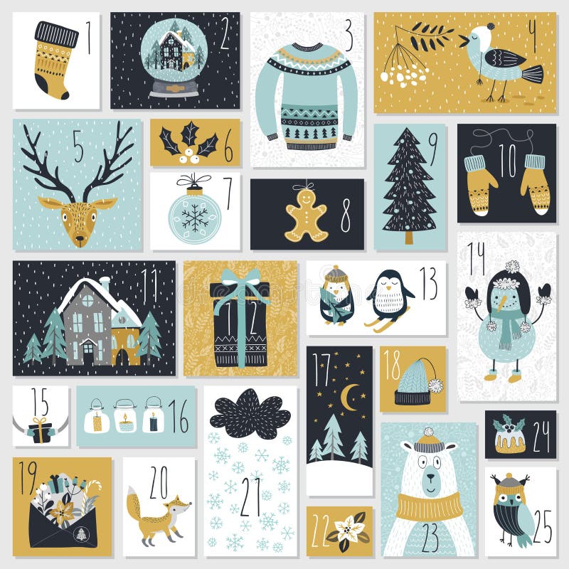 Christmas Advent Calendar, Hand Drawn Style. Stock Vector ...