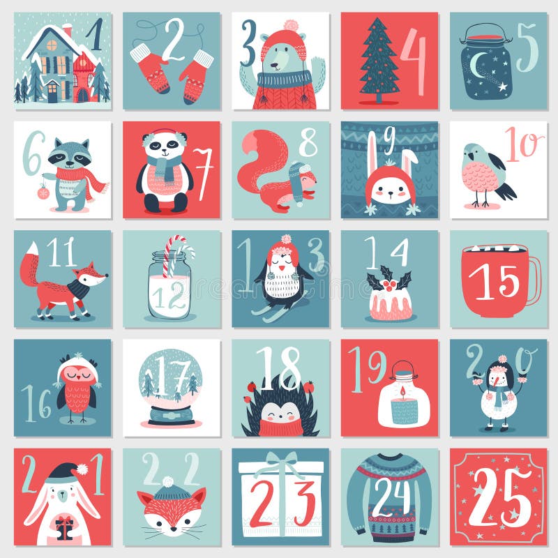 Christmas Advent Calendar, Hand Drawn Style. Stock Vector ...