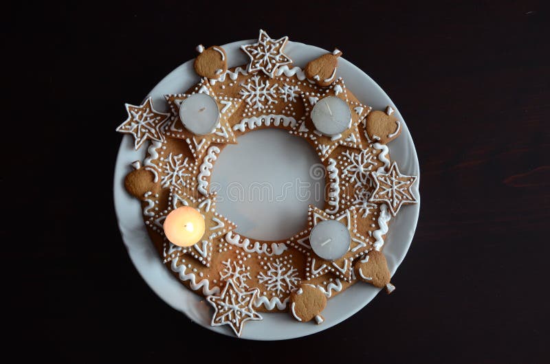 Christmas Advent Wreath Made from Ginger Bread. Stock Image - Image of ...