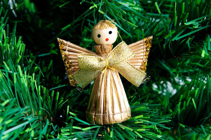 Christmas Angel Made from Straw on Christmas Tree Stock Photo - Image ...