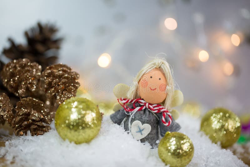 Christmas Angel in the Snow with Christmas Tree Balls Stock Image ...