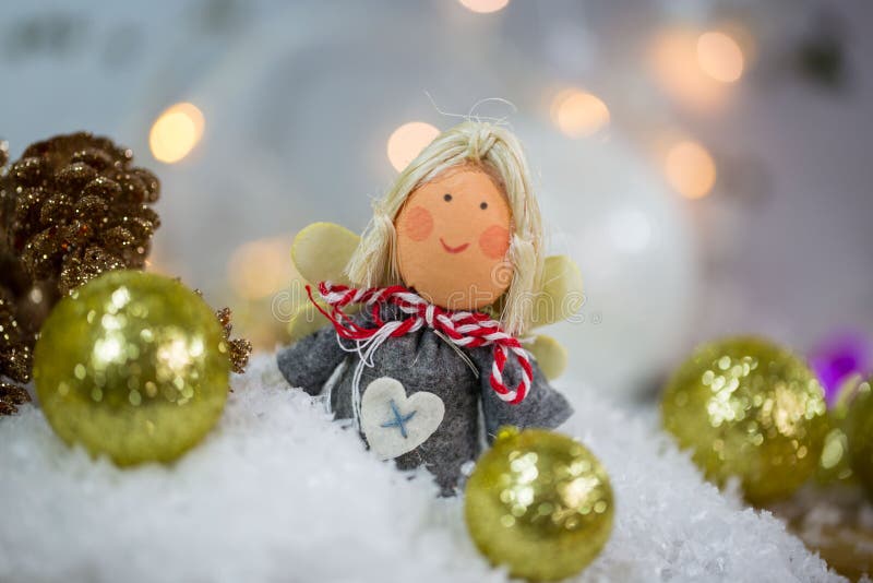 Christmas Angel in the Snow with Christmas Tree Balls Stock Image ...