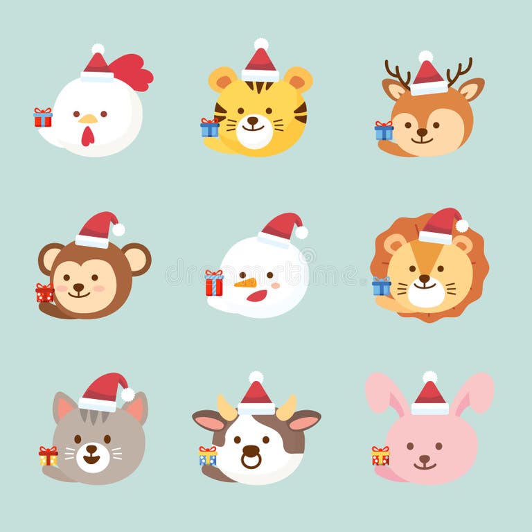 Christmas Animal and Pet Santa Design Elements Collection. Vector ...