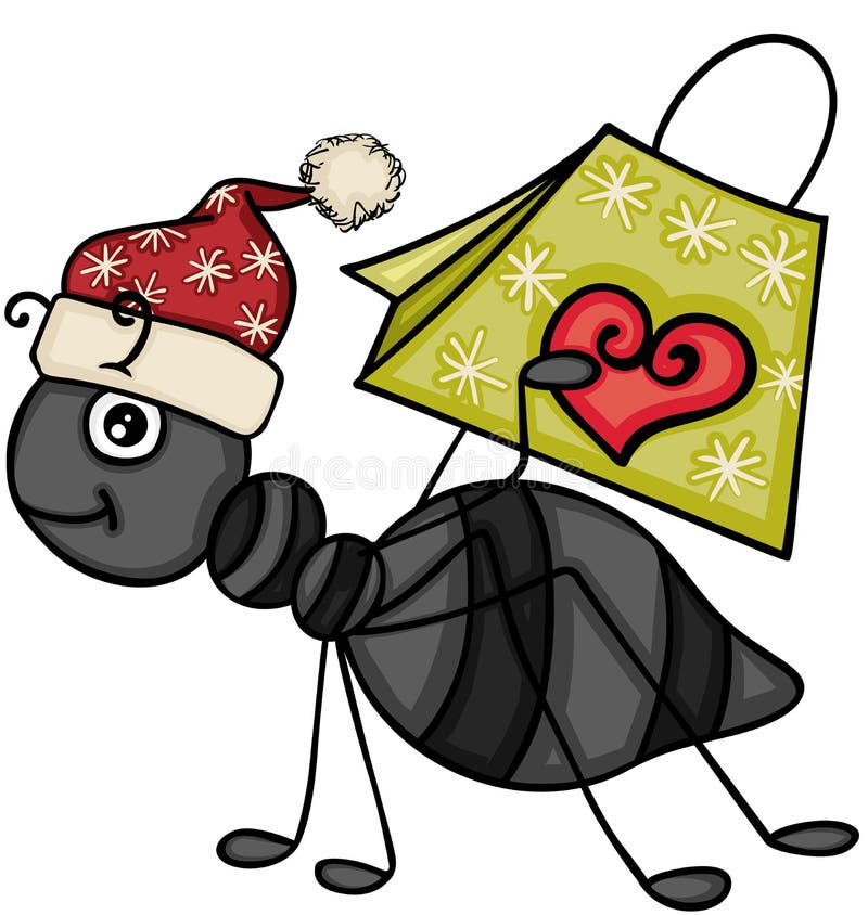 Christmas Ant Carrying a Gift Bag Stock Vector - Illustration of clip ...