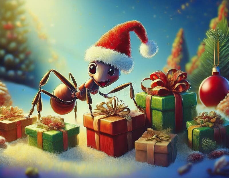 Christmas Ant in the Snow Cartoon Stock Photo - Image of insects ...