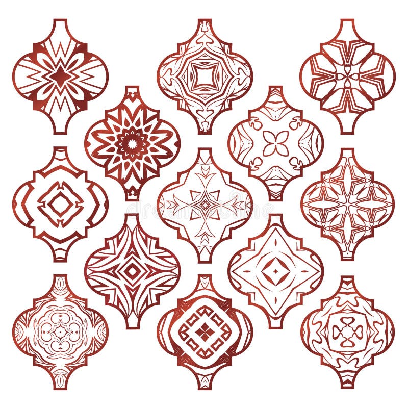 Christmas Arabesque Tile Ornament Set Stock Vector - Illustration of ...