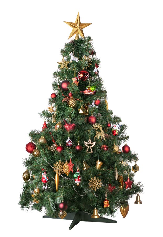 Christmas Artificial Decorated Fir Tree Stock Image - Image of golden ...