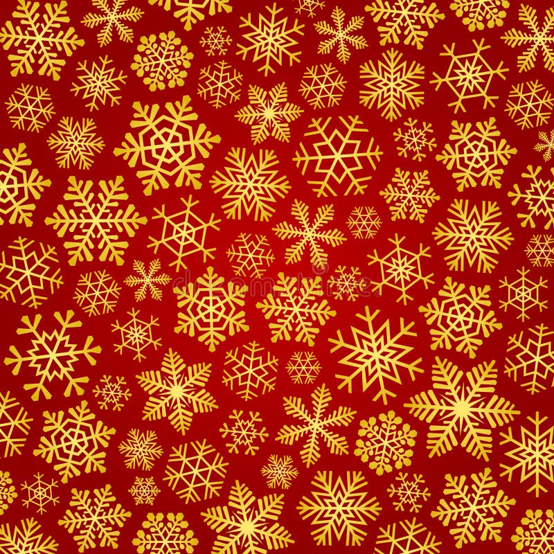 Red Christmas Pattern Background with Golden Glittering Snowflakes and ...