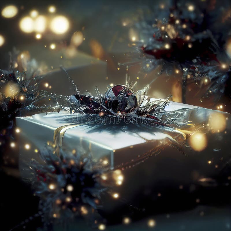 Christmas Background with a Beautifully Packed Present and Soft Bokeh ...