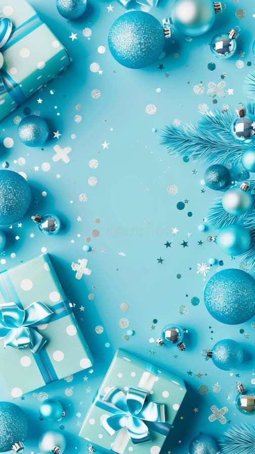 Christmas Background with Blue Presents and Decorations Stock Photo ...