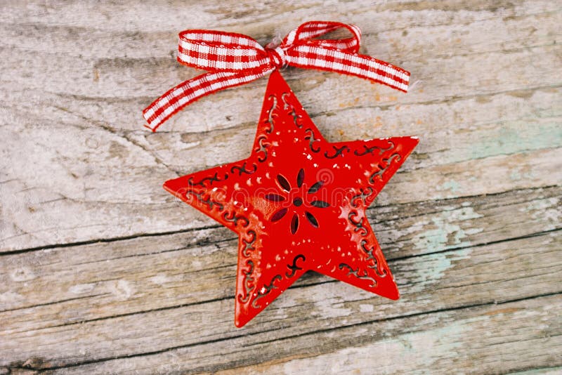 Christmas Background with Decorative Red Star and Red Bow Stock Image ...