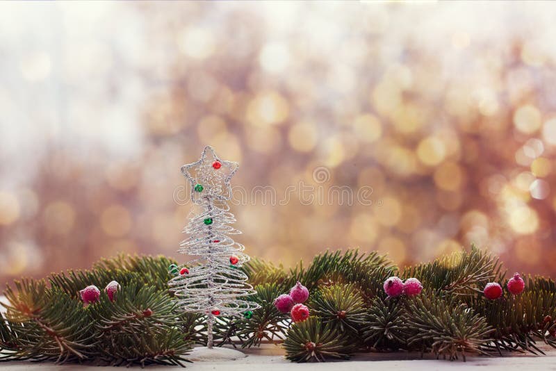 Christmas Background with Decorative Silver Christmas Tree and Branch ...