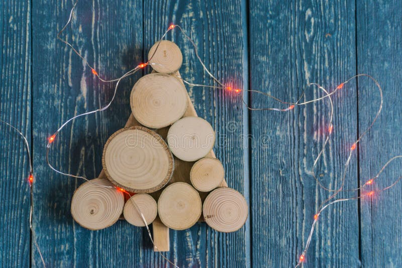 Christmas Background with Decorative Wooden Christmas Tree and Stock ...