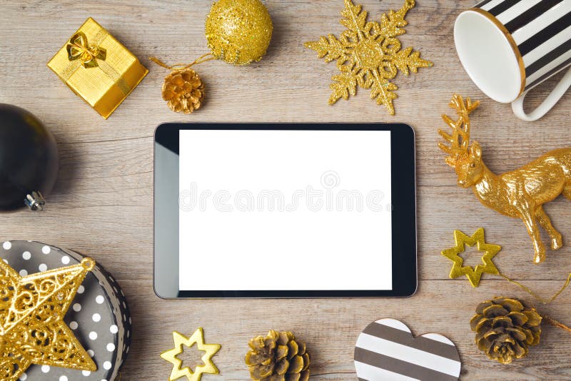Digital Tablet Mock Up with Rustic Christmas Decorations for App ...
