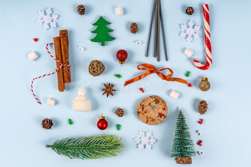Christmas Background of Festive Objects, Festive Composition. Flat Lay ...