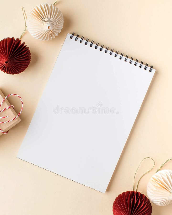 Christmas Background in Neutral Beige Tones. Empty Notepad for Text ...