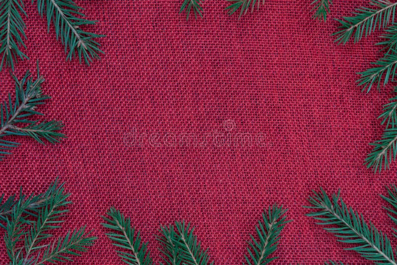 Christmas Background. Red Burlap, Branches of a Christmas Tree Stock ...