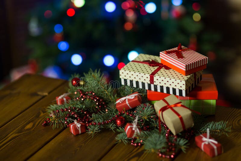 Christmas Background on a Table Stock Photo - Image of decoration ...