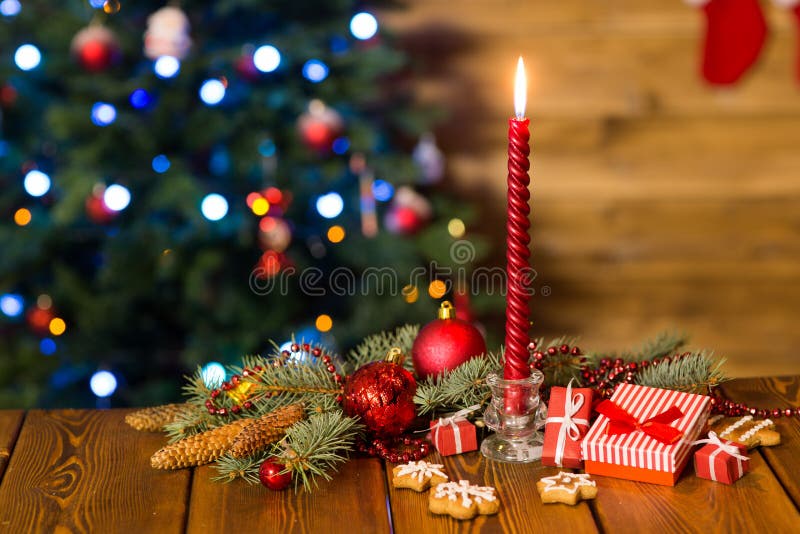 Christmas Background on a Table Stock Image - Image of table, board ...