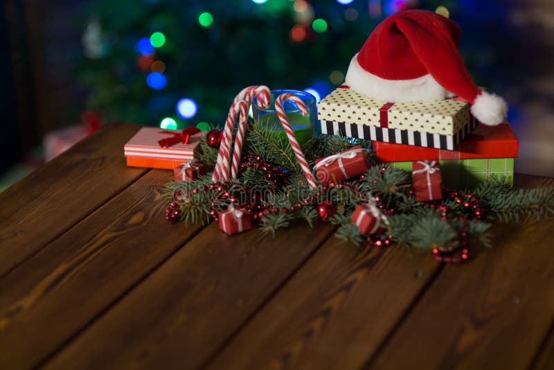 Christmas Background on a Table Stock Image - Image of retro, decor ...