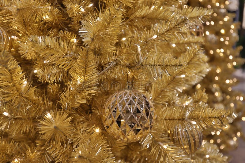 The Christmas Background. Christmas Tree Decorated with Golden Balls ...