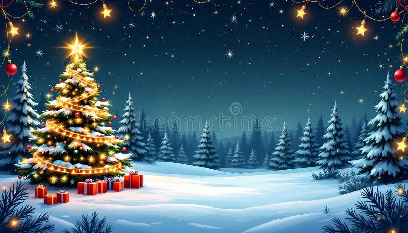 Christmas Background with Christmas Tree Silhouettes, Light Star Stock ...