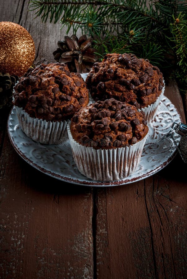 Christmas Baking, Chocolate Muffins Stock Image - Image of chocolate ...