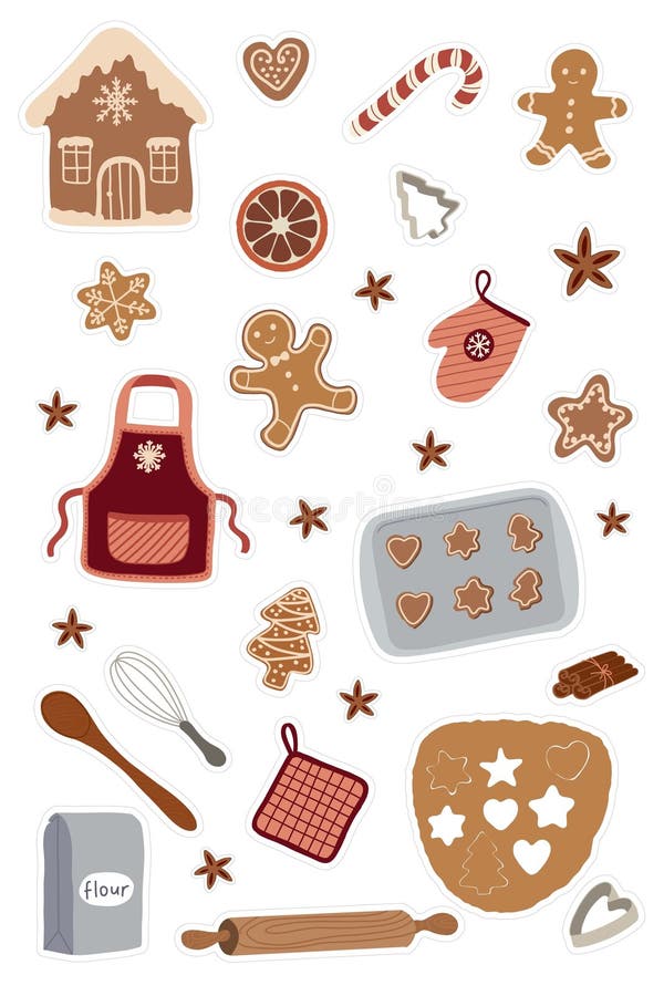 Christmas Baking Elements with Gingerbread, Cookies, and Kitchen Tools ...