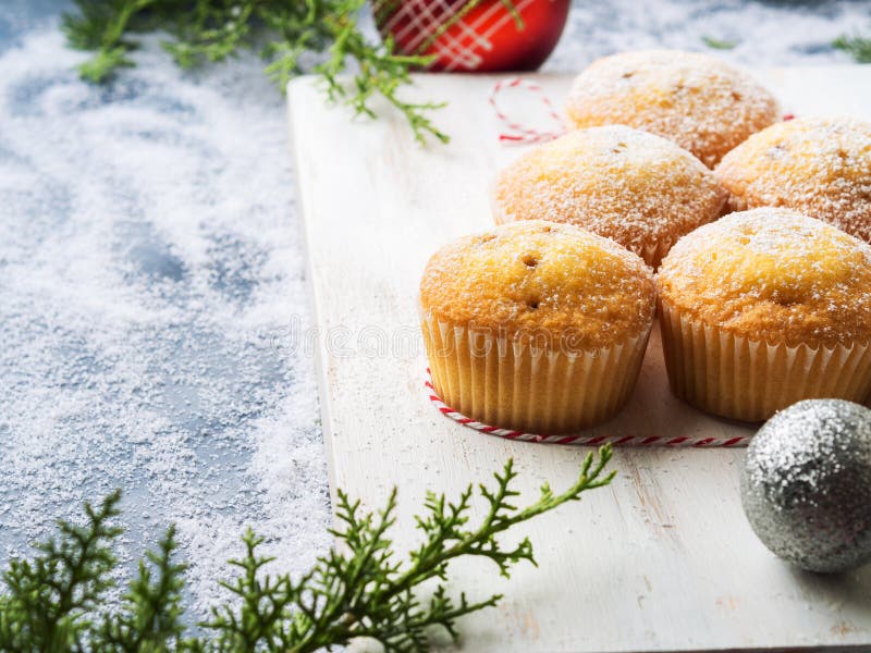 Christmas Baking Muffins with Icing Sugar Stock Photo - Image of give ...
