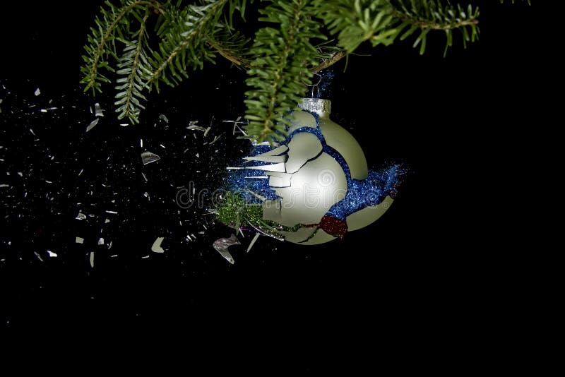 Christmas Ball Exploding. Glitters Falling Down. Stock Image - Image of ...