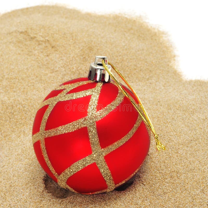 Christmas Balls on the Beach Stock Photo - Image of decoration ...