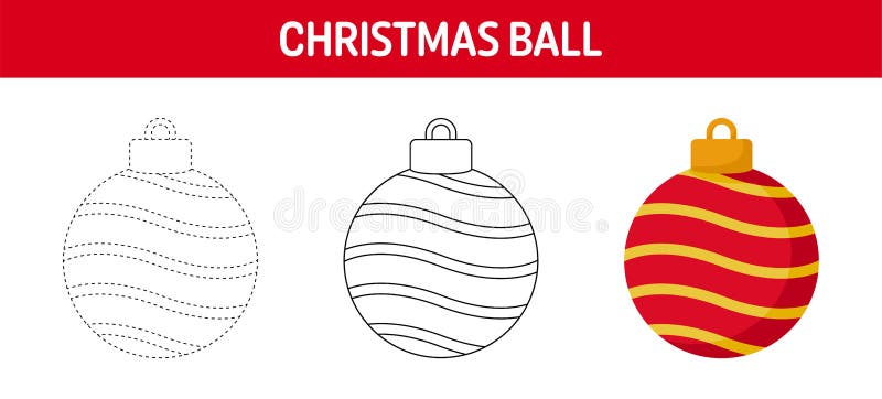 Christmas Ball Tracing and Coloring Worksheet for Kids Stock Vector ...