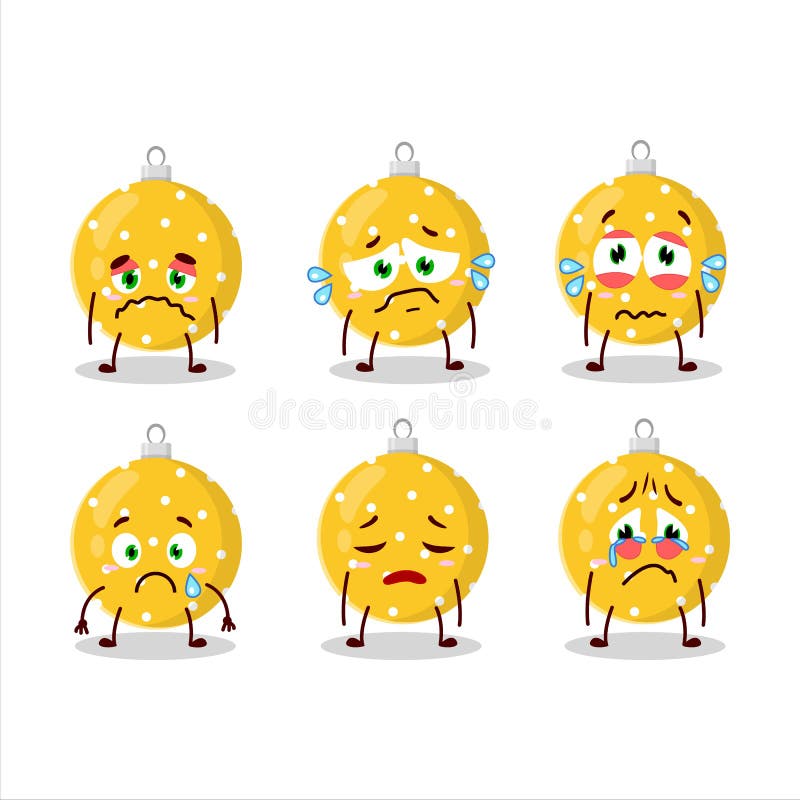 Christmas Ball Yellow Cartoon Character with Sad Expression Stock ...