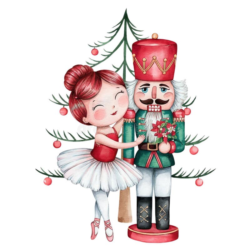 Christmas Ballerina with Nutcracker and Christmas Tree Stock ...