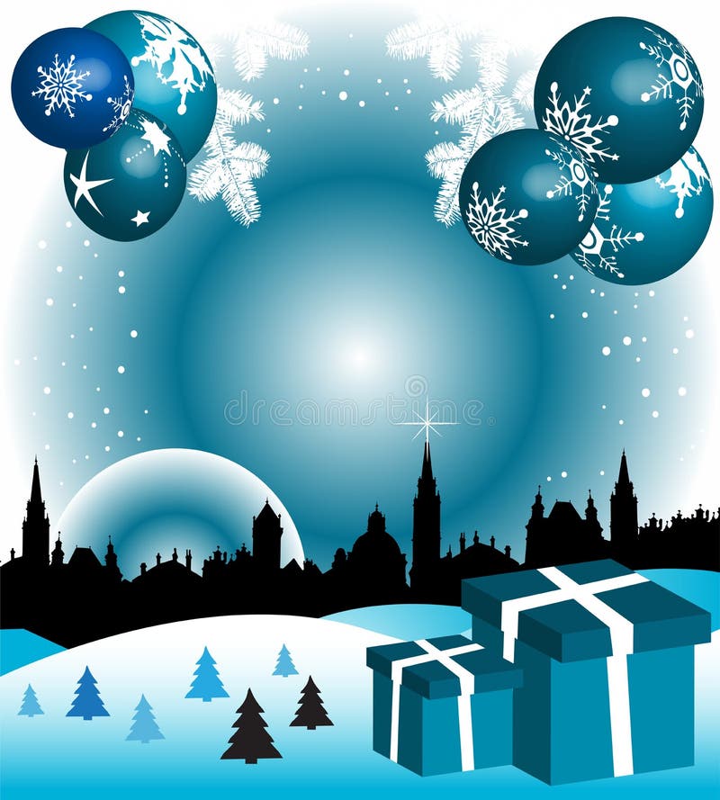 Christmas town at night stock vector. Illustration of green - 7178062
