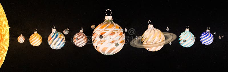 Christmas Balls As Planets of the Solar System, 3D Rendering Stock ...