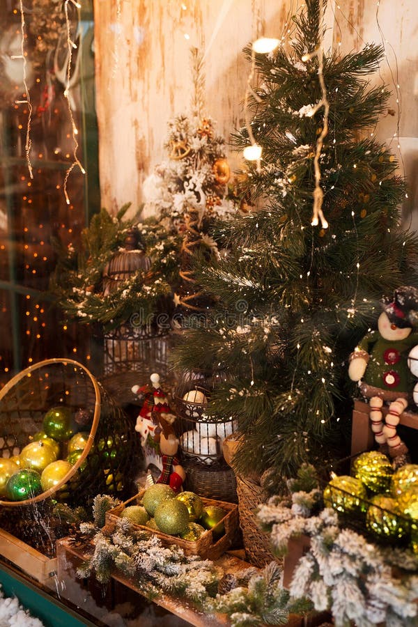 Christmas Balls and Decorations on Shelves at Shop. Stock Photo - Image ...