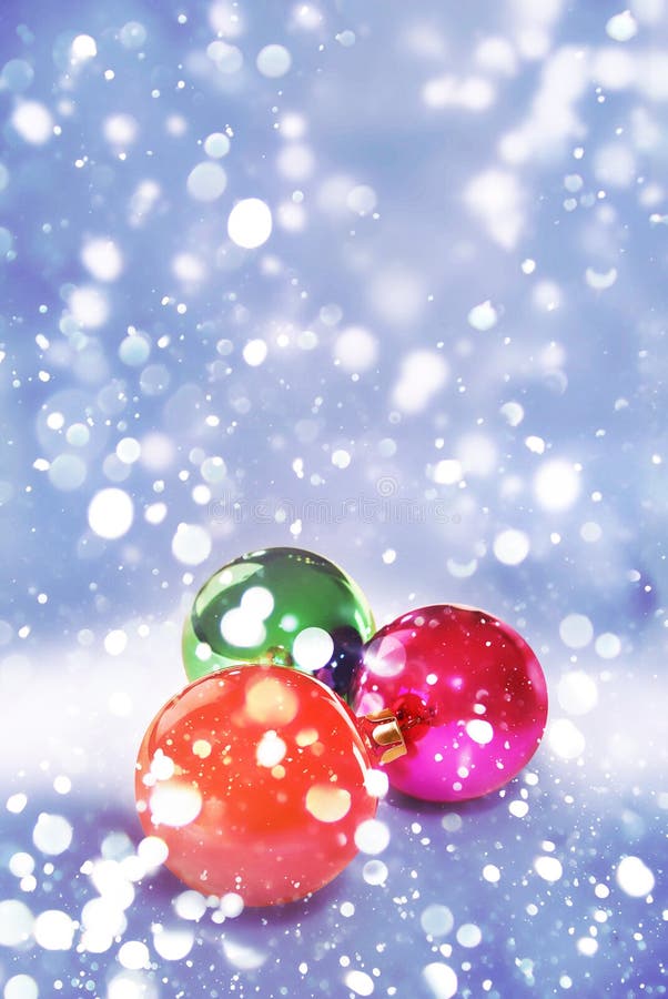 Christmas Balls with Falling Snow Stock Image - Image of card ...