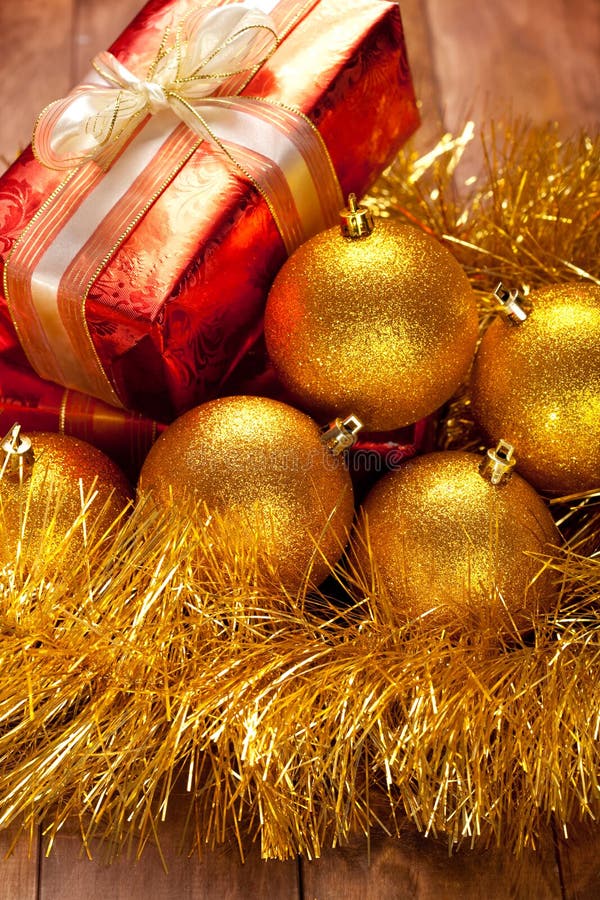 Christmas balls and gift stock image. Image of green - 17428199