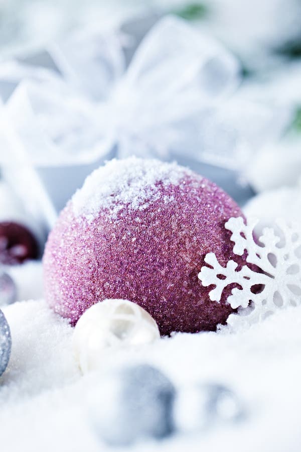 Christmas Balls and Gift in Snow Stock Image - Image of ball, snow ...