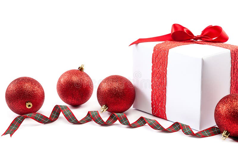 Christmas Balls and Packaging with Gift. Stock Image - Image of ...