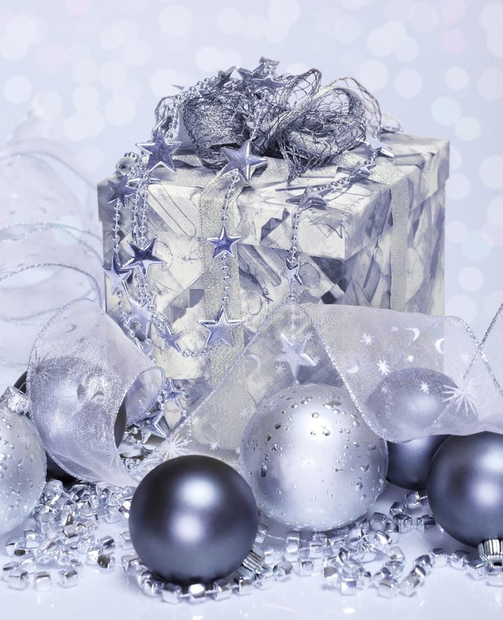 Christmas Balls and Present Box Stock Image - Image of adornment, beads ...